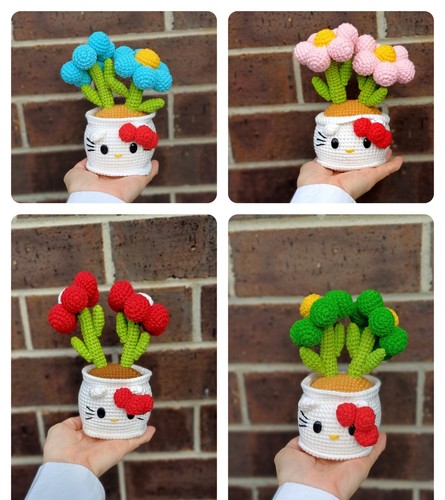 Handmade Hello Kitty Daisy Flower Crochet Pot – Cute Kawaii Plush Decor ...