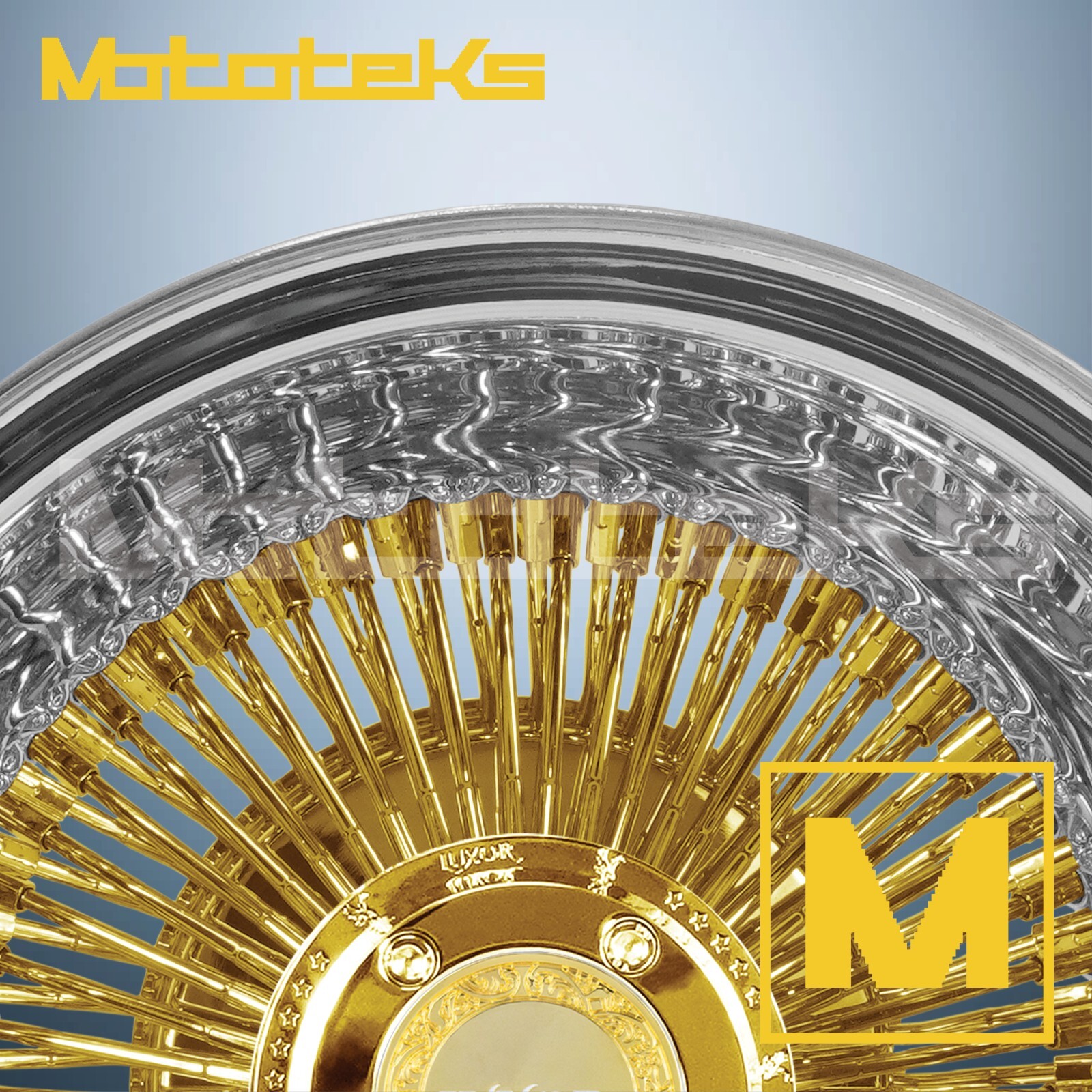 14X7 LUXOR WIRE WHEEL 100 STRAIGHT REV RIM 24K CENTER GOLD SINGLE 1 PC ...