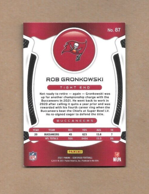 2020 Panini Certified Rob Gronkowski Card #87 4-Time Super Bowl ...
