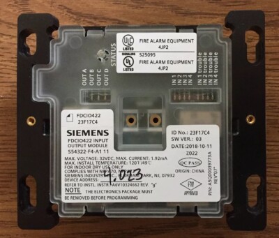 SIEMENS FDCIO422 INPUT OUTPUT MODULE P/N ASQ00039773A FIRE ALARM | eBay