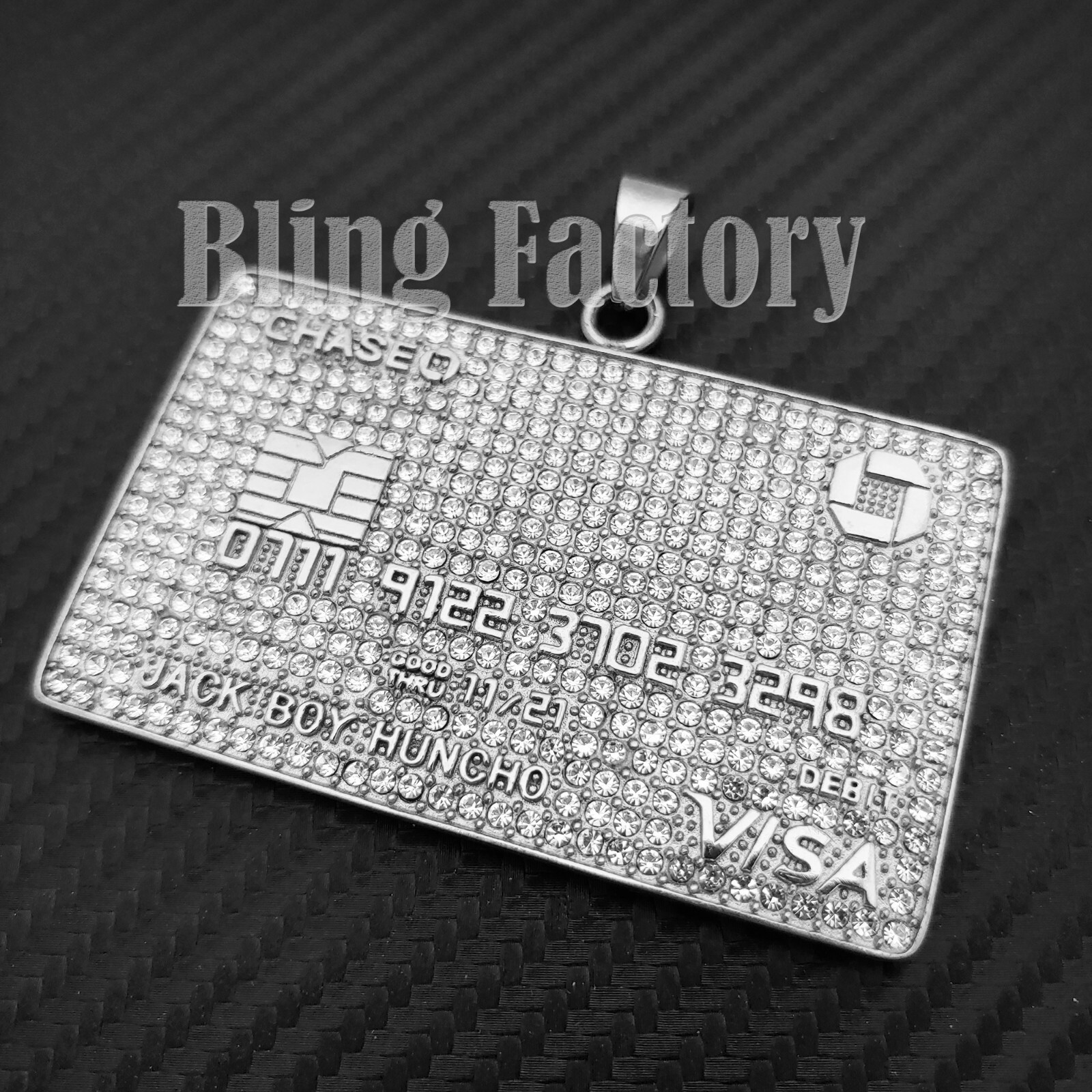 Iced Hip Hop Stainless steel Lab Diamond Large Visa Credit Card Charm ...