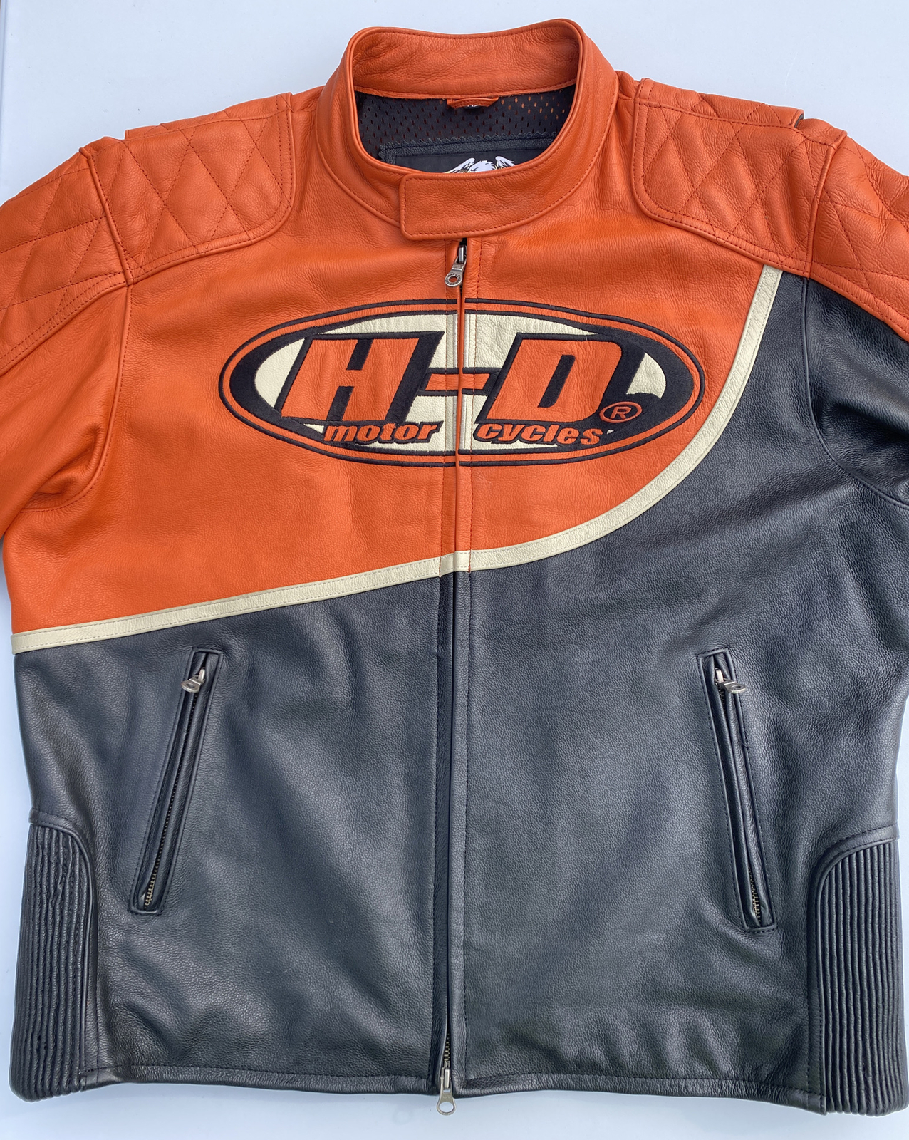 Harley Davidson Men SPEED Leather Jacket Orange Racin… - Gem