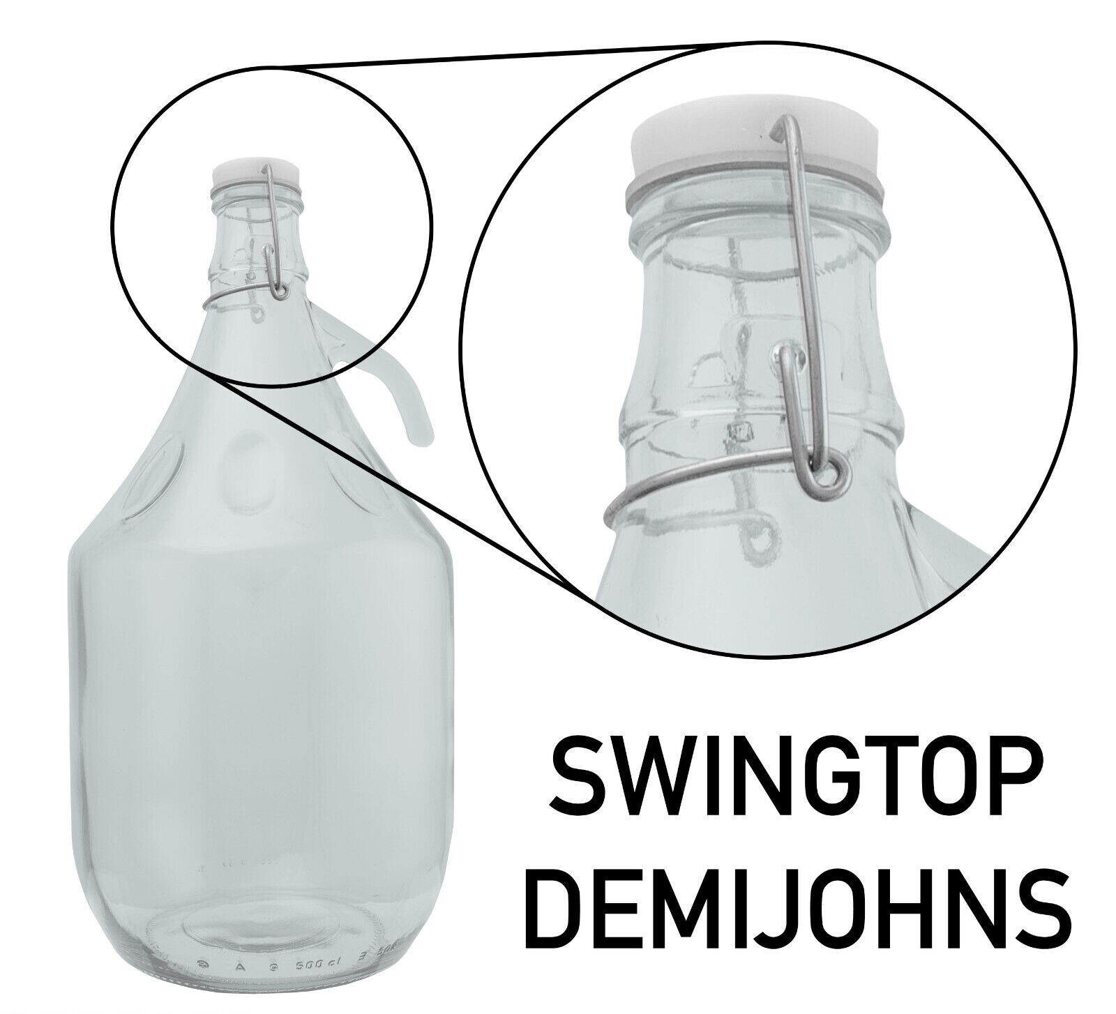 PACK OF 2 Glass demijohns with flip top cap+airlock+bungs home-brew ...