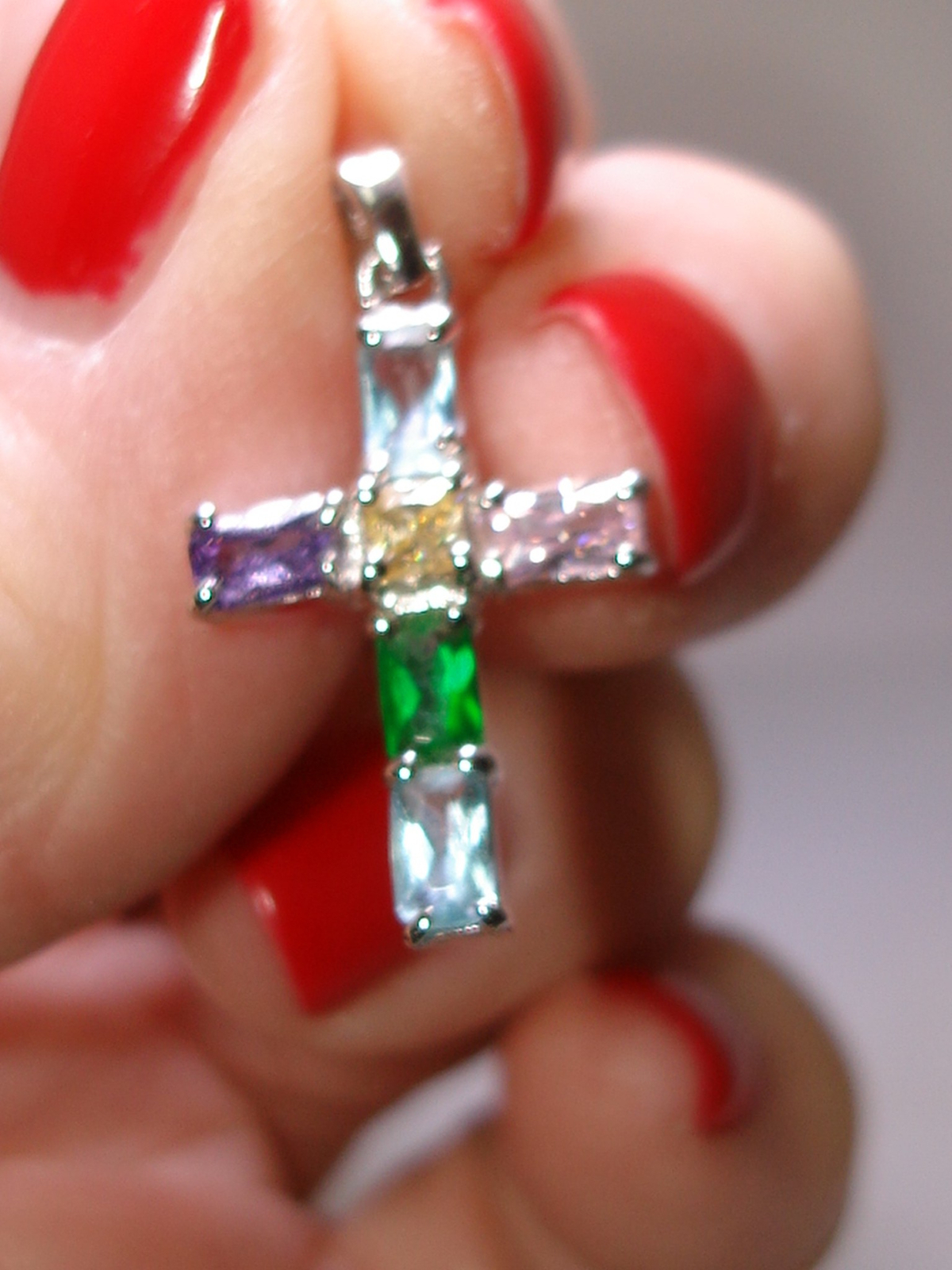 LOVELY SILVER MULTI-COLOR RHINESTONE CROSS PENDANT! | eBay