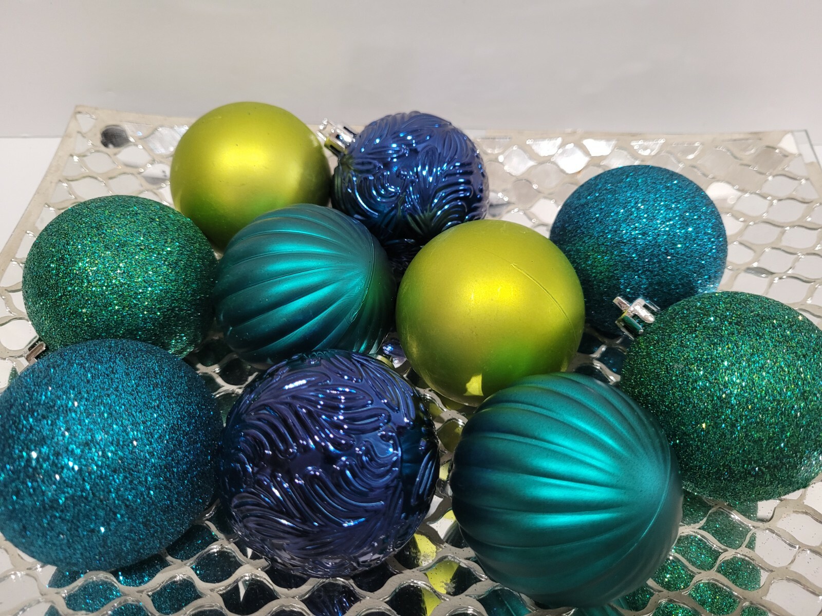 (10) Christmas Peacock Teal Blue Green Plastic Tree Ornaments Decor 2.5 ...