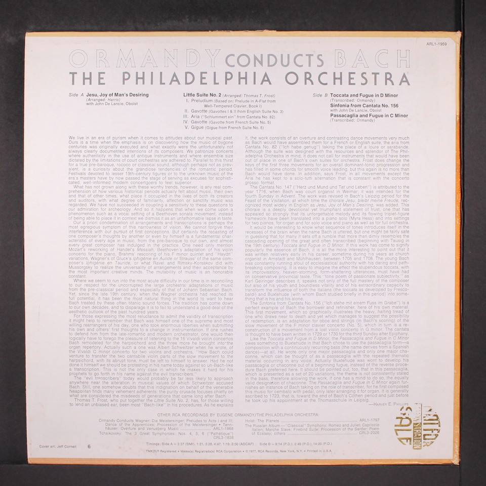 EUGENE ORMANDY: conducts bach RCA 12" LP 33 RPM | eBay