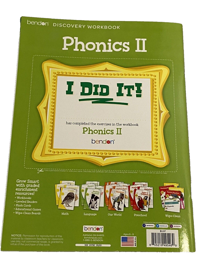 discovery work book phonics 2 grade 1 2 with stickers bendon ...