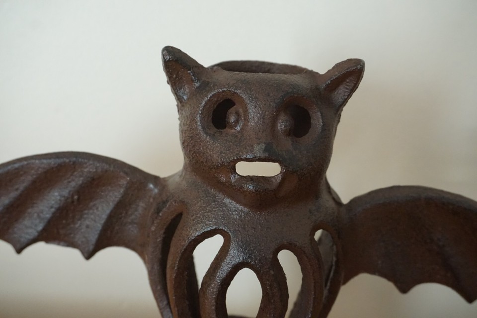 Big Rustic Gothic Cast Iron Bat Candle Holder Halloween Haunted House ...