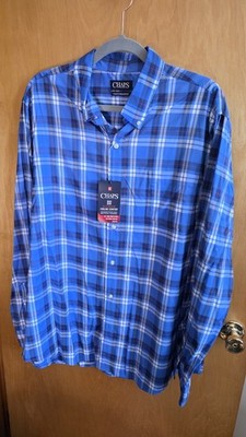 CHAPS XXL Easy Care Blue Plaid w purple NEW Button Front Shirt Long ...