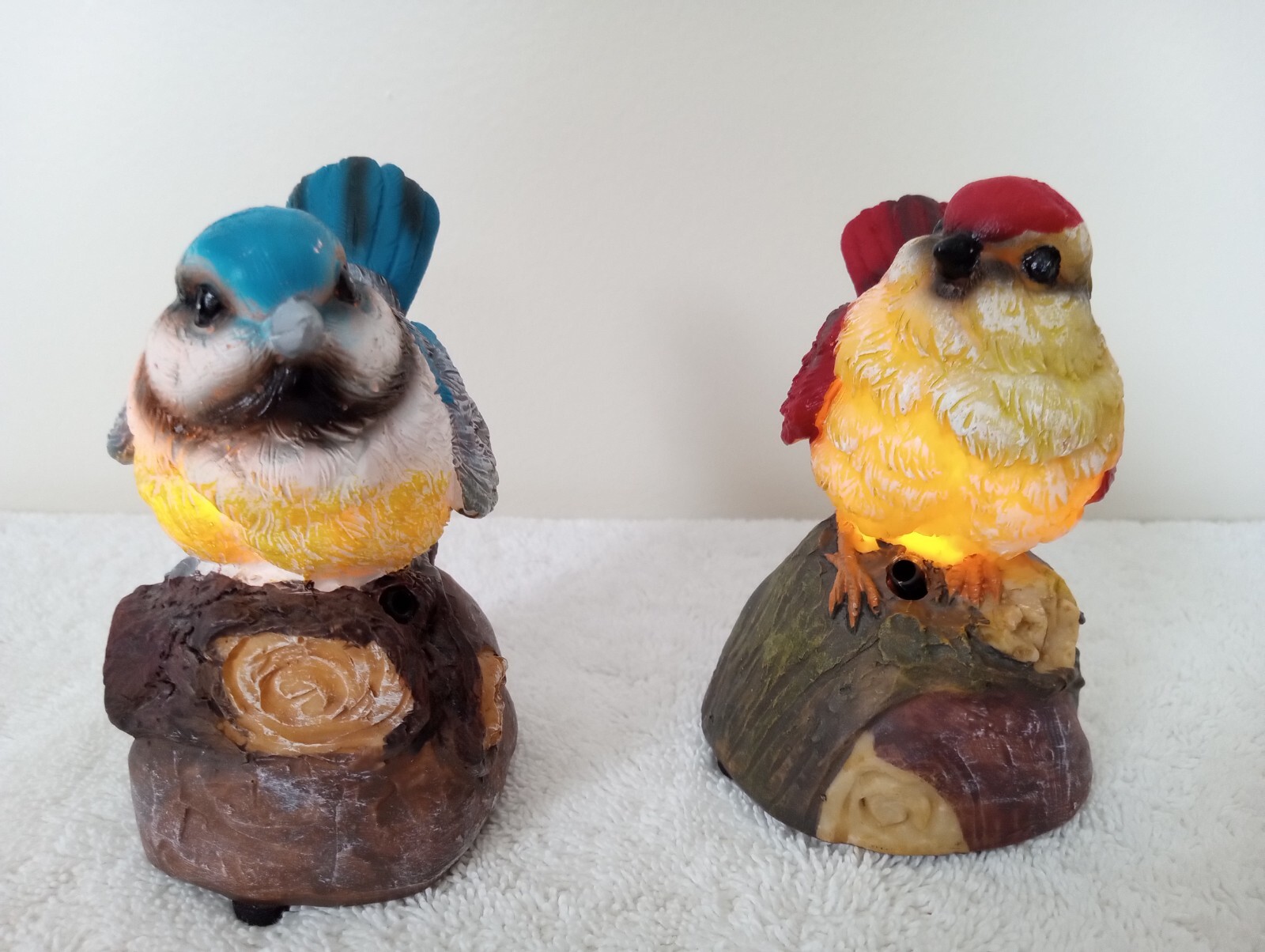 2 Cardinal Blue Bird Singing Motion Activated Lights Up Home Spring ...