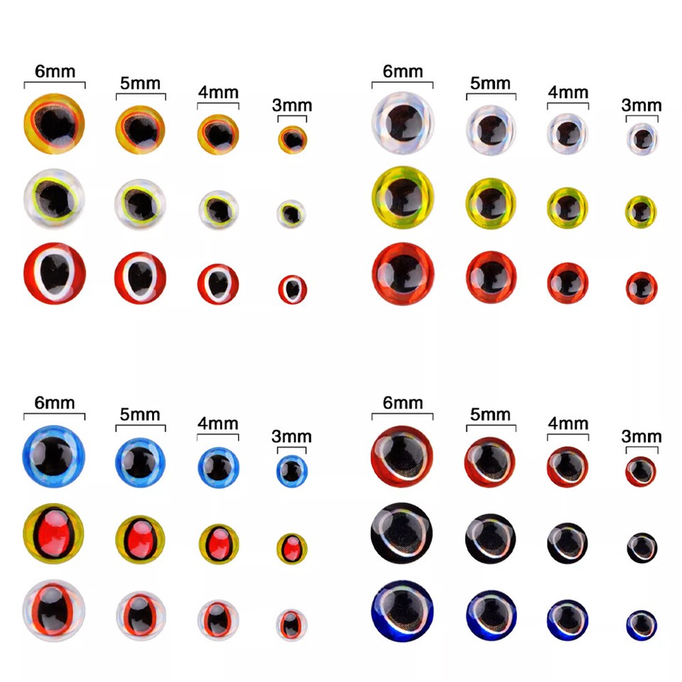 732Pcs Fishing Lure Eyes 3mm-4mm-5mm-6mm 3D Holographic Eyes Fly Tying ...