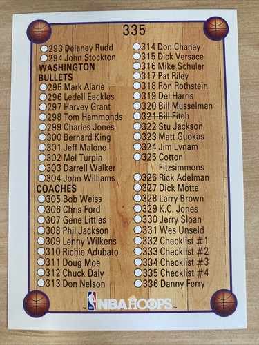 1990 NBA Hoops- Checklist #335- Robinson, Kemp, Malone, Stockton, Phil ...