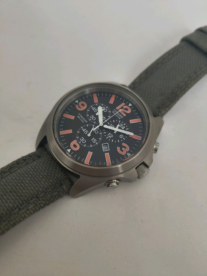 Titanium Military Citizen Eco-Drive Chronograph Nylon Strap Men Watch ...
