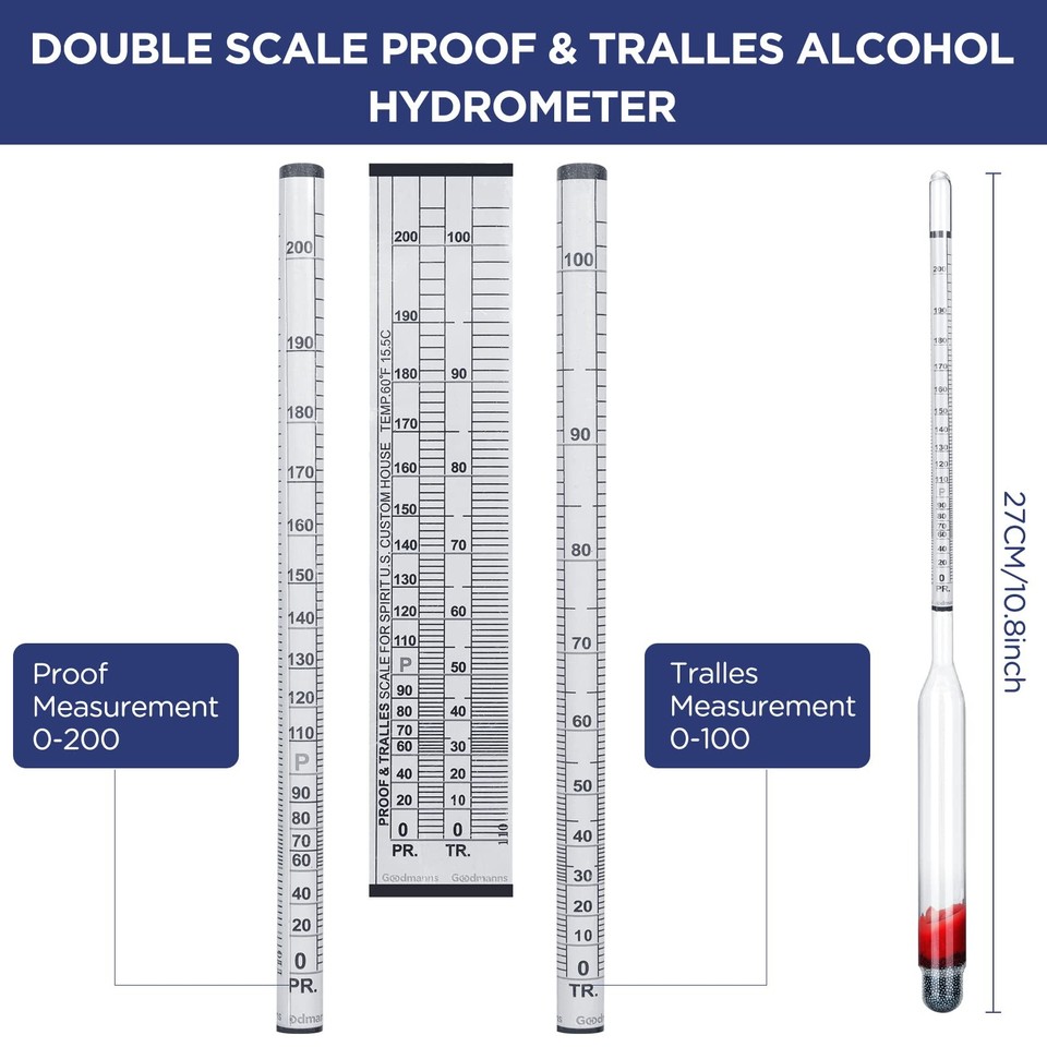 3 Pcs Glass Hydrometer Alcoholmeter 0-200 Proof, Alcohol Digital... | eBay