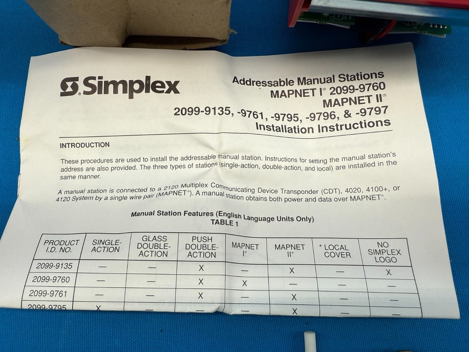 Simplex 2099-9795 MapNet II Single Action Pull Station Fire Alarm ...