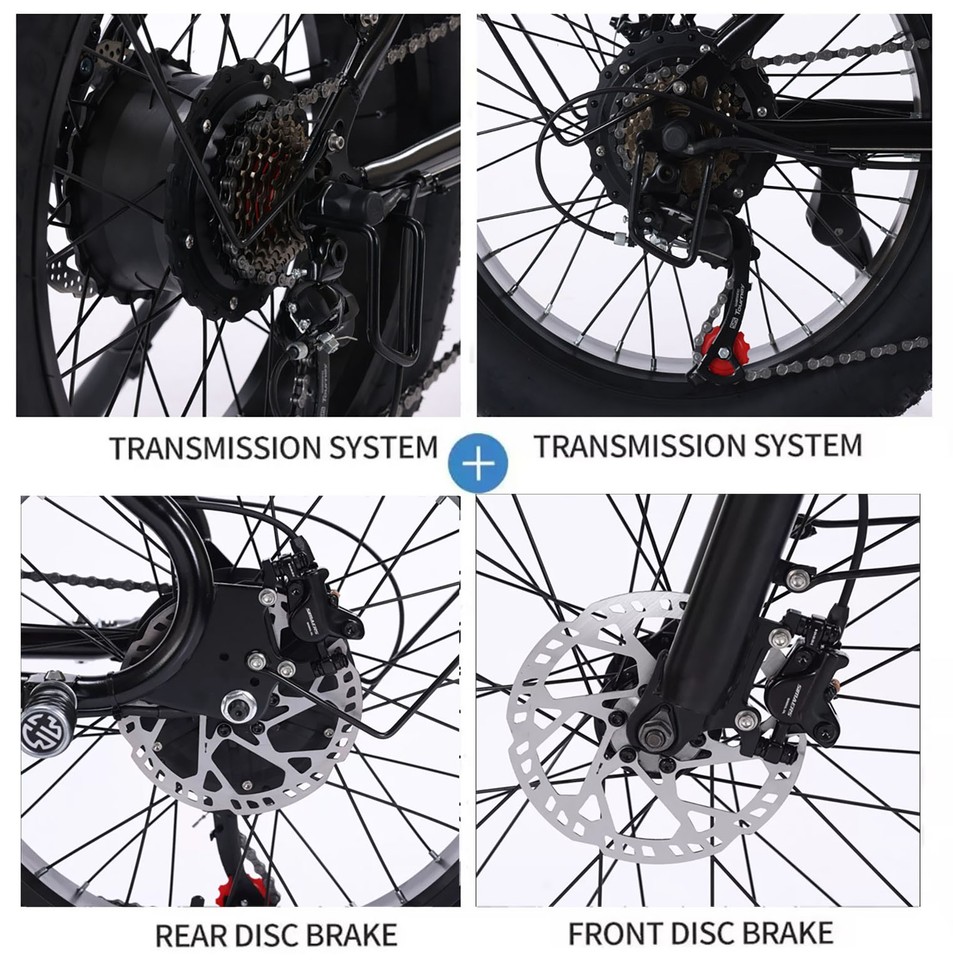 Black Electric bicycle 2000W 15Ah 20'' fat tire emountain 50KM/H smooth ...