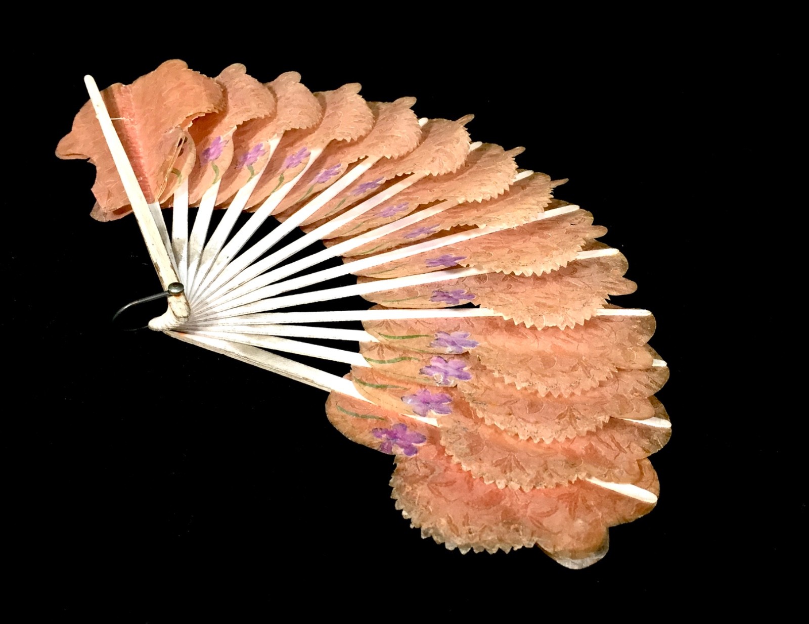 Antique Victorian Tissue Decorated Ladies Travel Hand Fan / 19th ...