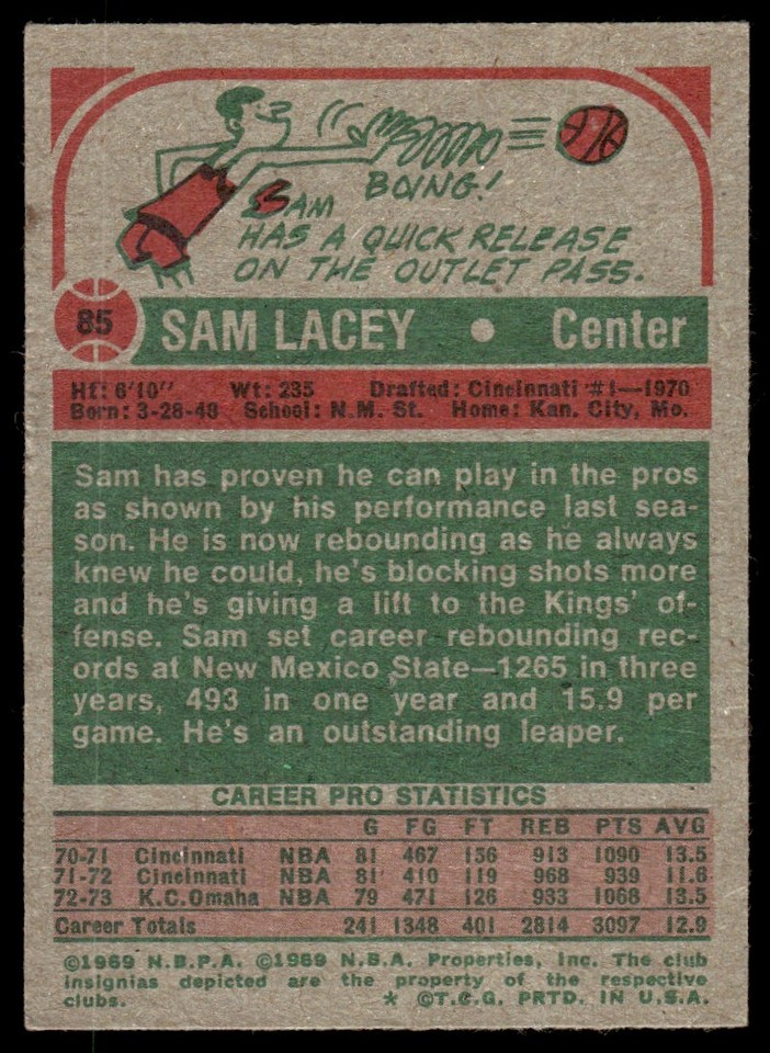 1973-74 Topps Sam Lacey KC-Omaha Kings #85 | eBay