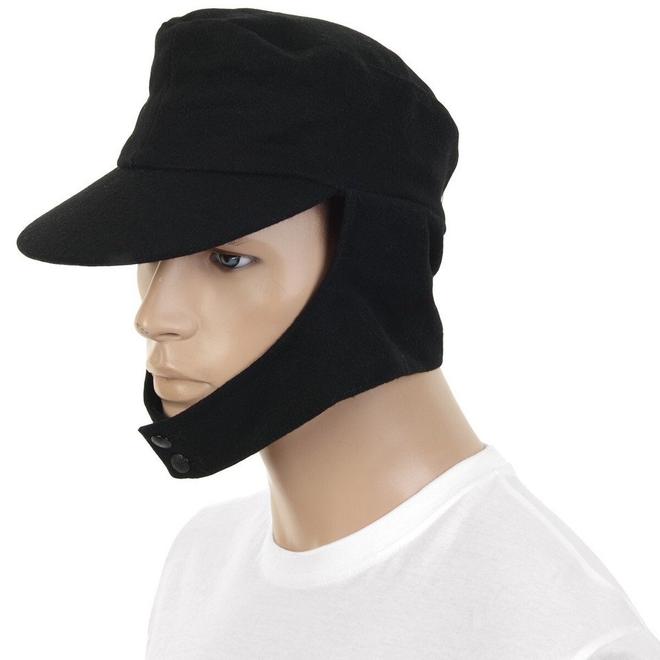 WW2 Repro German Panzer Crea M43 Ski Cap - Black Sun Peak Hat Soldier ...