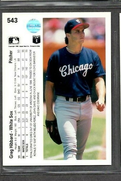 1990 Upper Deck Baseball Card #543 Greg Hibbard Rookie Signed Autograph ...
