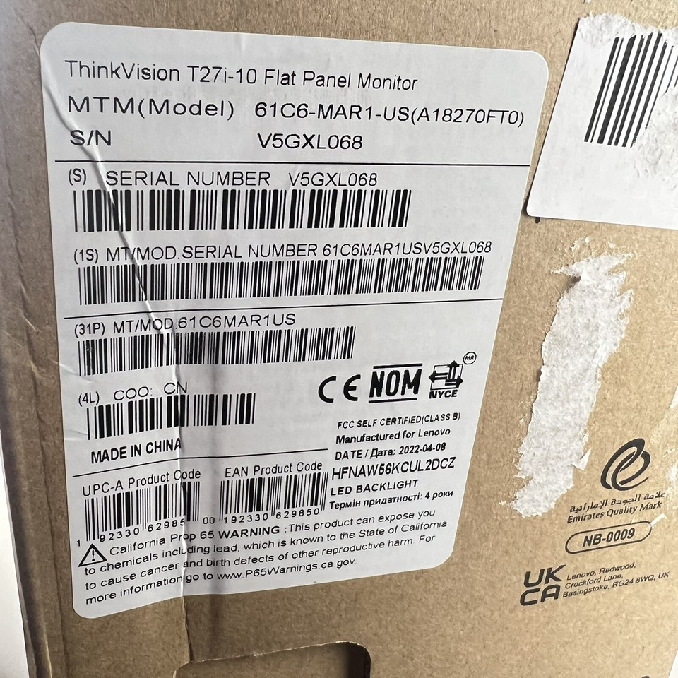 Lenovo ThinkVision T27i-10 27" Wide Full HD 1080p LCD Monitor in Retail ...