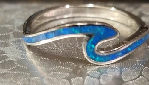 Sterling Silver Opal Blue Wave Ring Size 6 | eBay