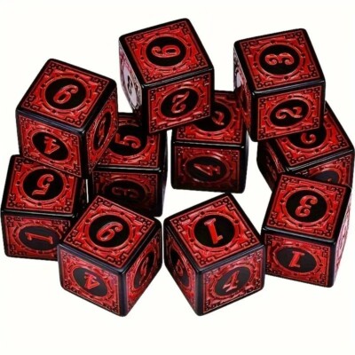 d6, RED AND BLACK 16mm DICE SET (10) - WARHAMMER, DUNGEONS AND DRAGONS ...