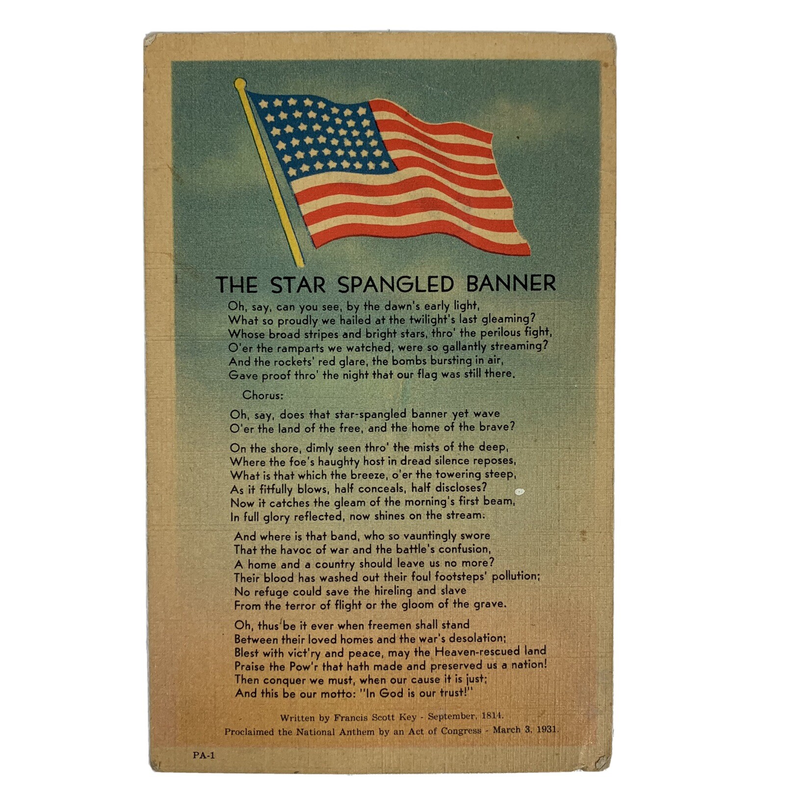 Vintage Patriotic American Flag Post Card The Star Spangled Banner ...