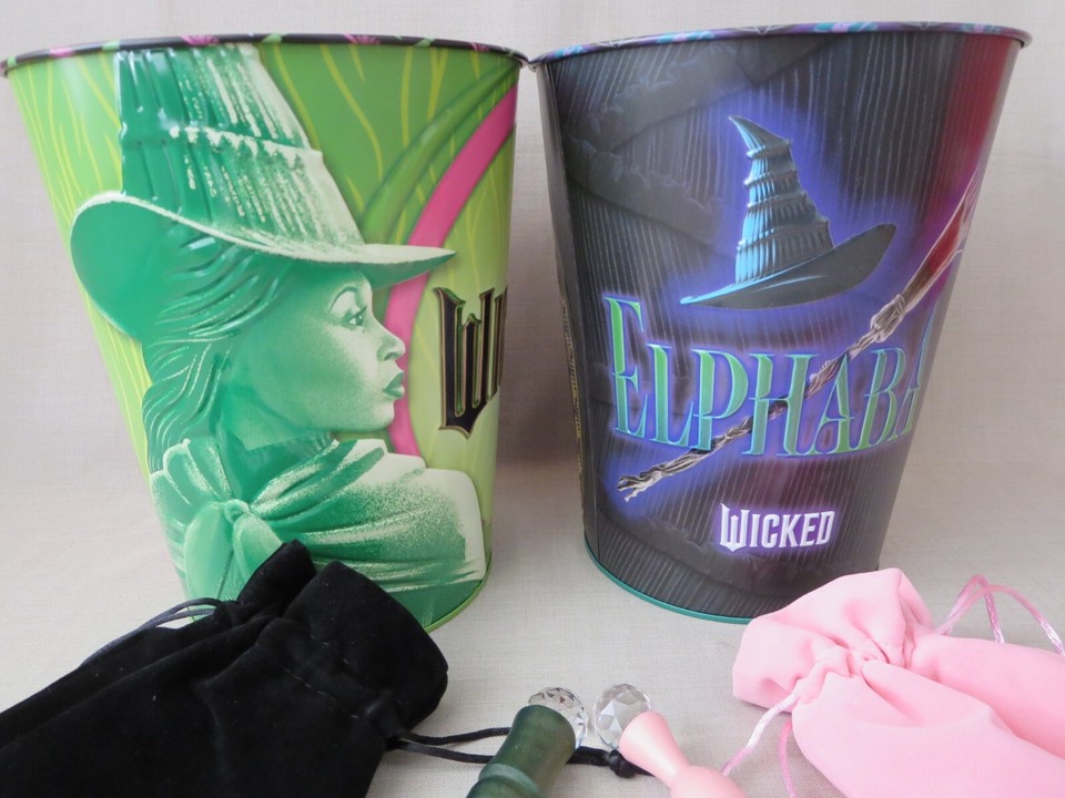 Cinemark WICKED Movie Tin POPCORN BUCKETS and WANDS Glinda Elphaba SET ...