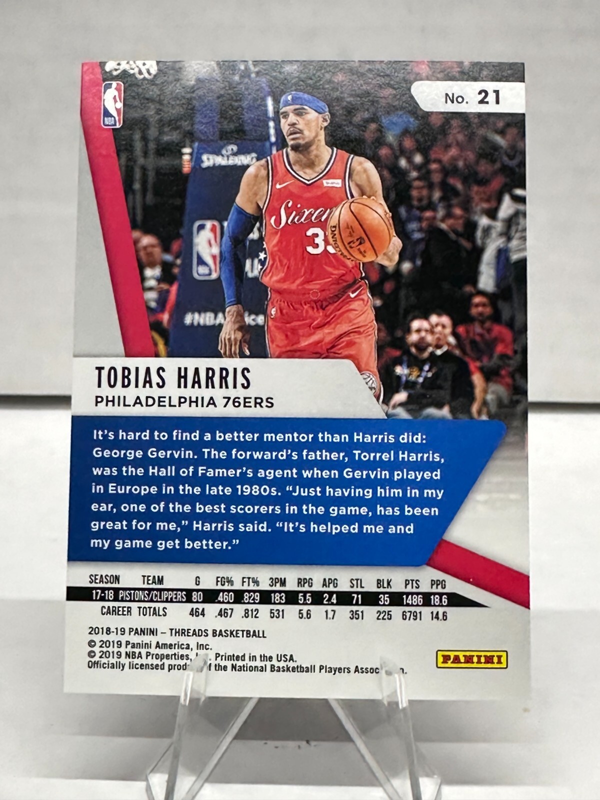 2018-19 Panini Threads Basketball #21 Tobias Harris Philadelphia 76ers ...