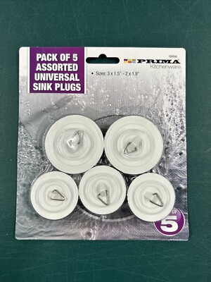 5 Pack Sink Plugs Kitchen Plug Holes Chain White Bathroom Bath Drain ...