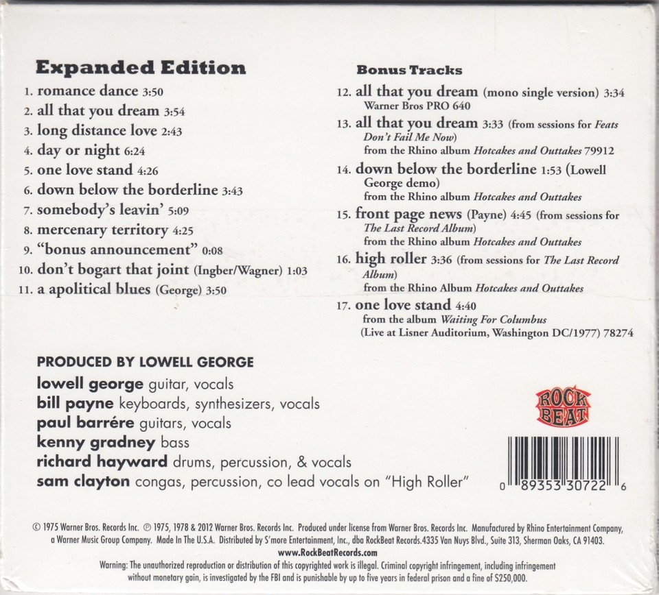 LITTLE FEAT - The Last Record Album CD 2012 NEW SEALED DIGIPAK | eBay