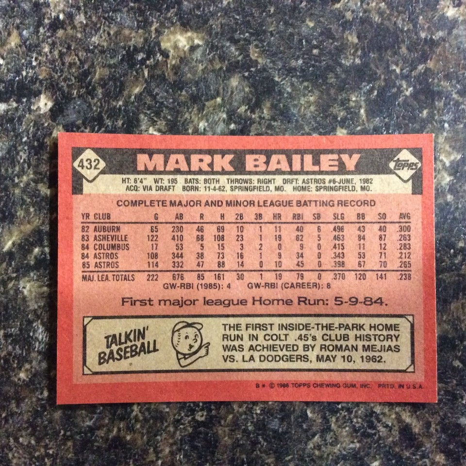1986 Topps #432 Mark Bailey Houston Astros | eBay