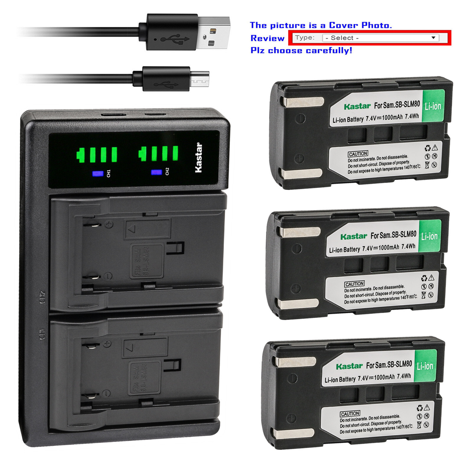Kastar SB-LSM80 Battery LTD2 USB Charger for Samsung SC-D953 SC-D955 SC ...