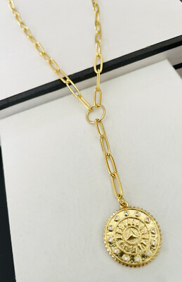 Paperclip Chain Pendant Necklace Gold CZ Compass Pyramid Coin Charm ...