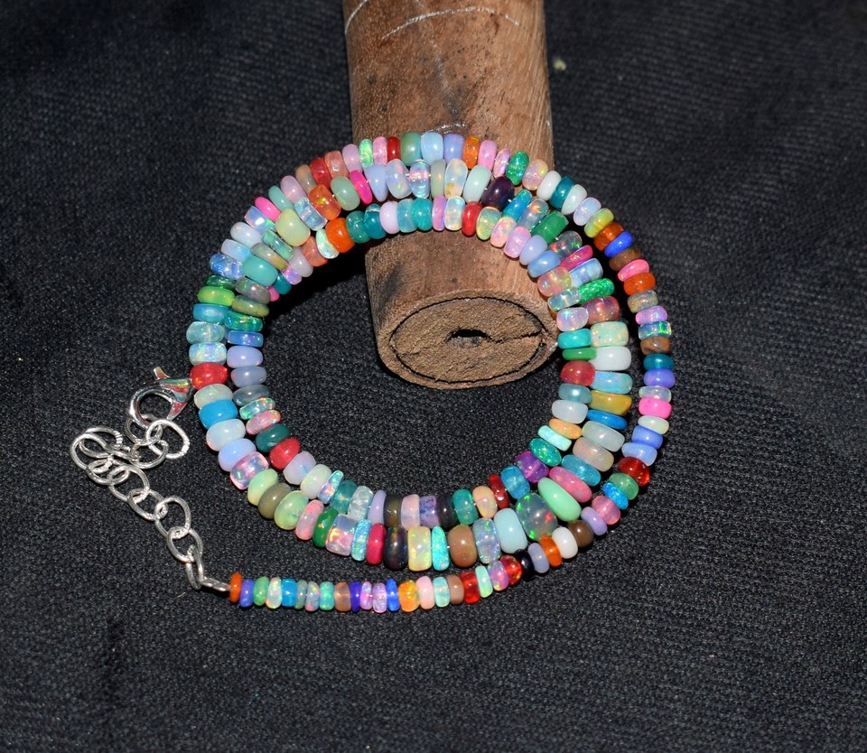 16"Natural Ethiopian Opal Wello Fire Opal Gemstone Bead Necklace ...