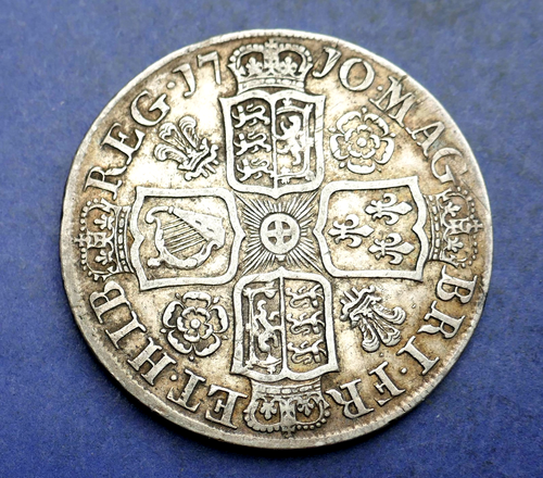 1710 Queen Anne British Silver Half Crown - Roses & Plumes - Scarce ...