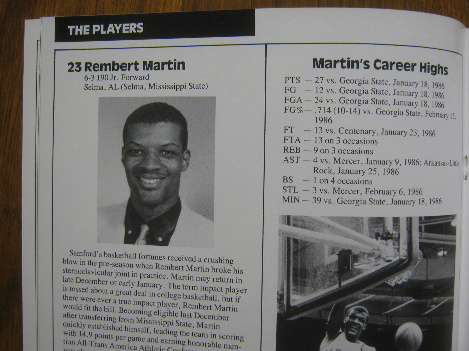 1986-87 SAMFORD Men's Basketball Media Guide(Coach MEL HANKINSON ...