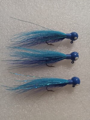 Smoo's Custom Jigs (3) 1/4 Oz. Bucktail Hair Jigs Dk. Blue/lt. Blue ...