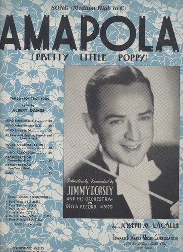 Amapola (Pretty Little Poppy) 1940 Vintage Sheet Music Jimmy Dorsey ...