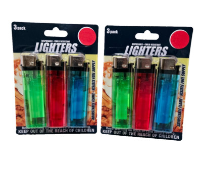2 Packs of Child Resistant Lighters 6ct Total Adjustable Flames New ...