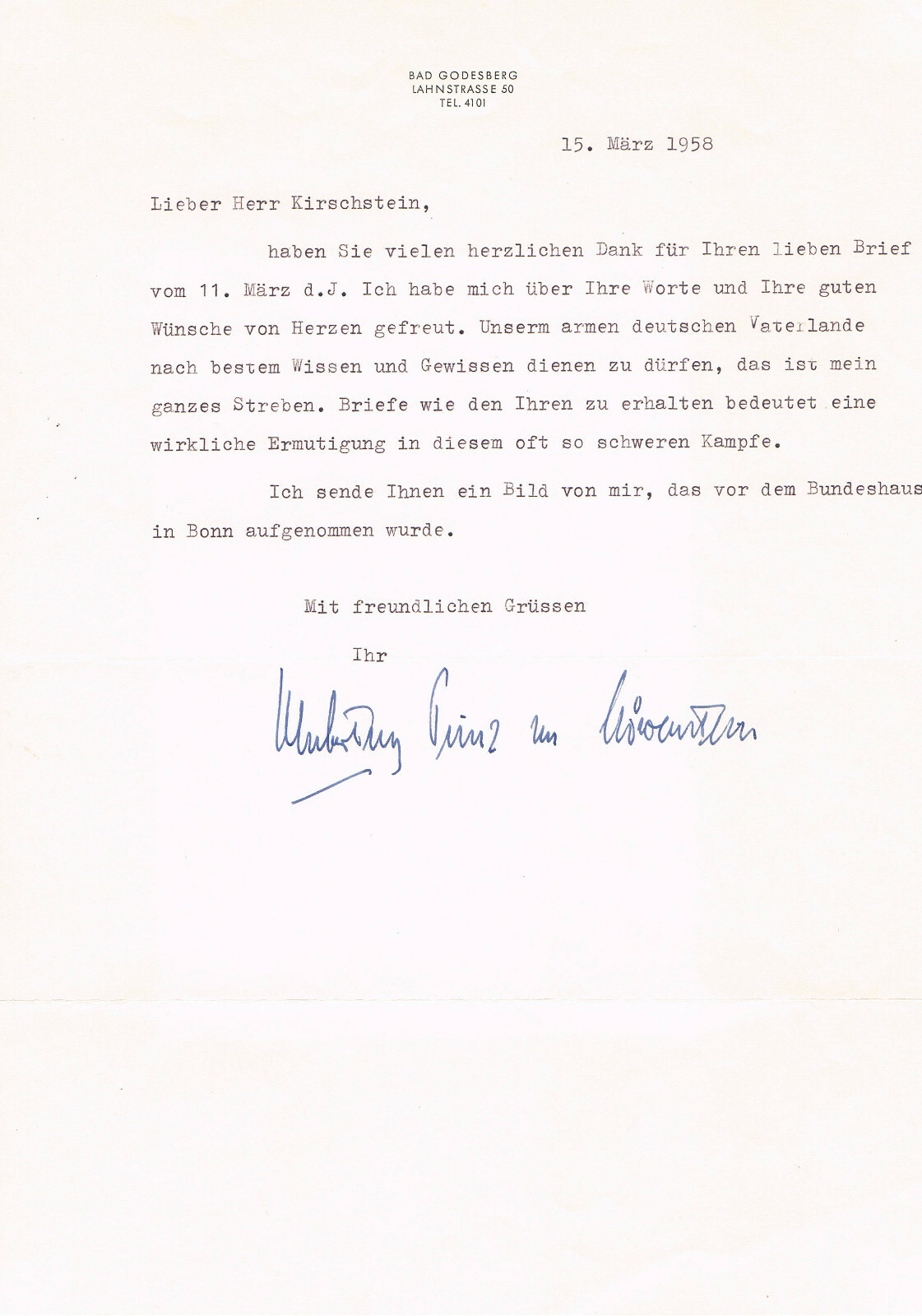 Hubertus Prinz zu Löwenstein-Wertheim-Freudenberg 1906-84 autograph ...