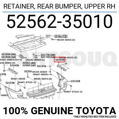5256235010 Genuine Toyota RETAINER, REAR BUMPER, UPPER RH 52562-35010 ...