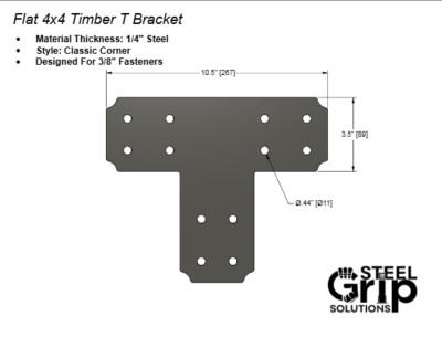 Flat 4x4 Timber T Bracket – Heavy-Duty 1/4" Thick, Powder Coated ...