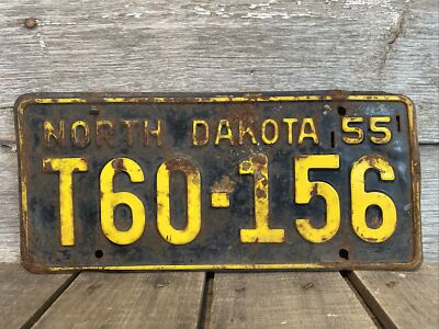 North Dakota Truck License Plate 1955 T60-156 ND ‘55 Black & Yellow ...
