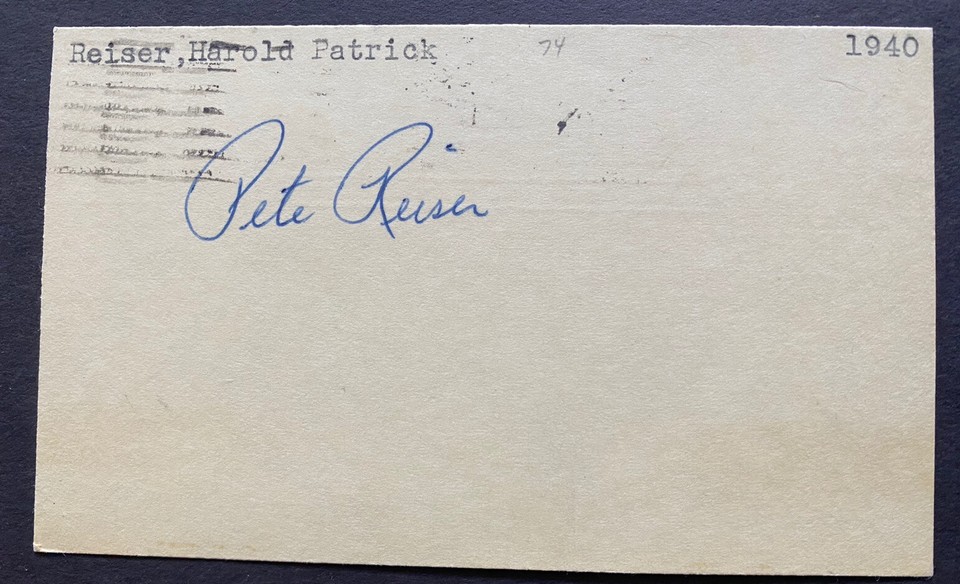 Pete Reiser 1940 Brooklyn Dodgers Signed 3x5 Index Card 3x All Star WS ...