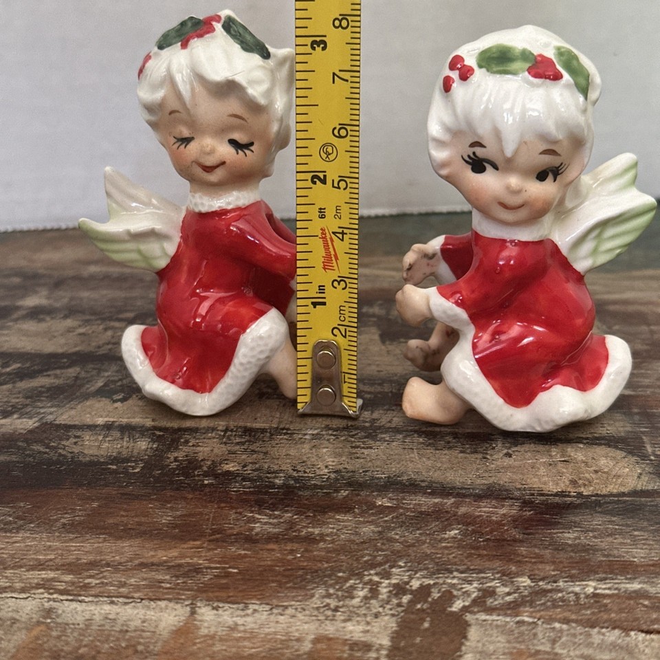 Vintage Lefton Ceramic Angel Candle Hugger Set Holiday Christmas Pixies ...