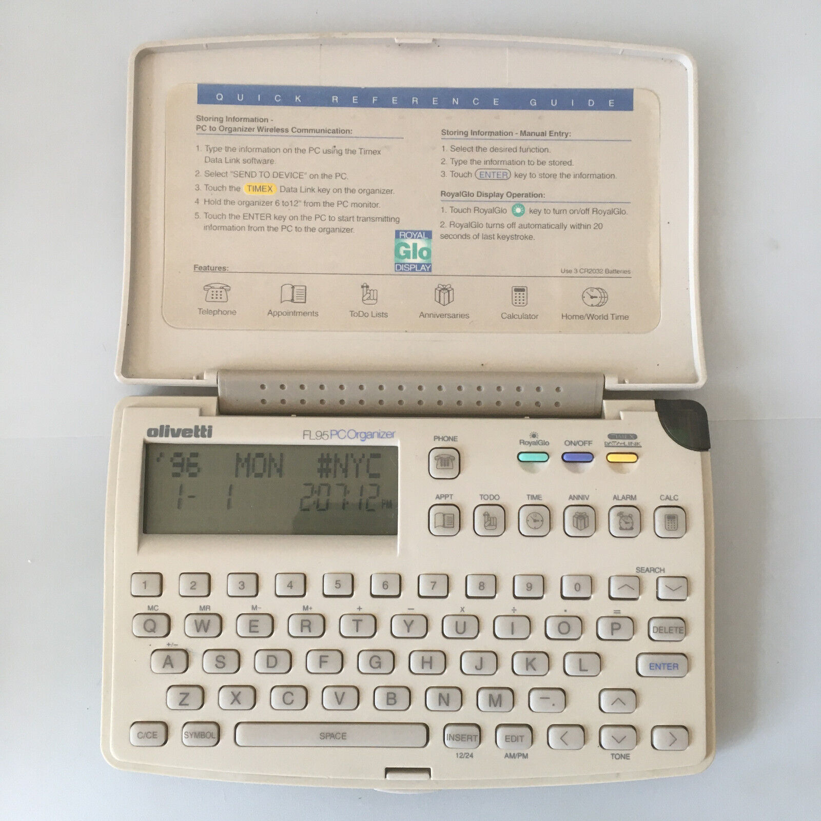 OLIVETTI FL95 PC Organizer 8K Memory Bank Calculator Alarm Time & Timex ...