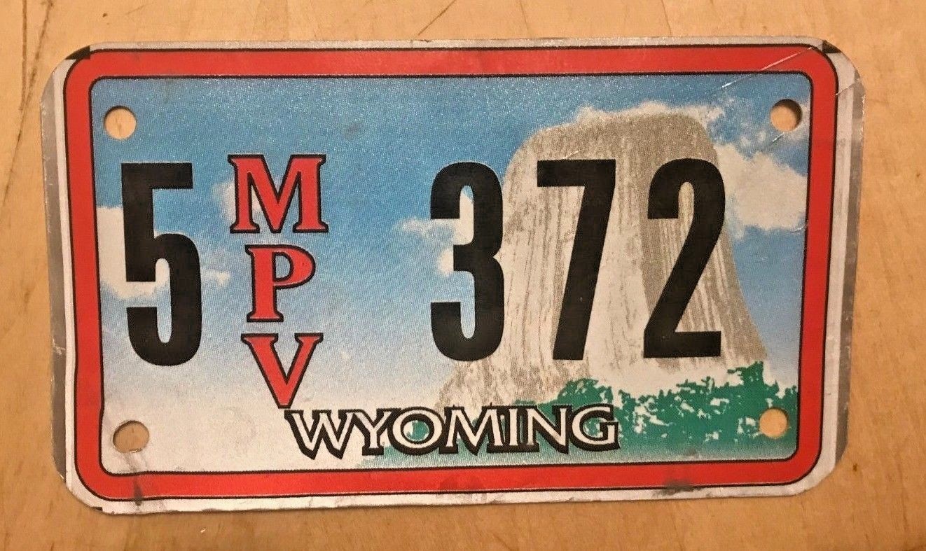 WYOMING MOTORCYCLE SIZE MPV LICENSE PLATE " 5 372 " WY MULTI PURPOSE ...
