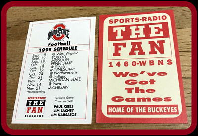 1998 OHIO STATE BUCKEYES 1460 WBNS RADIO FOOTBALL POCKET SCHEDULE FREE ...